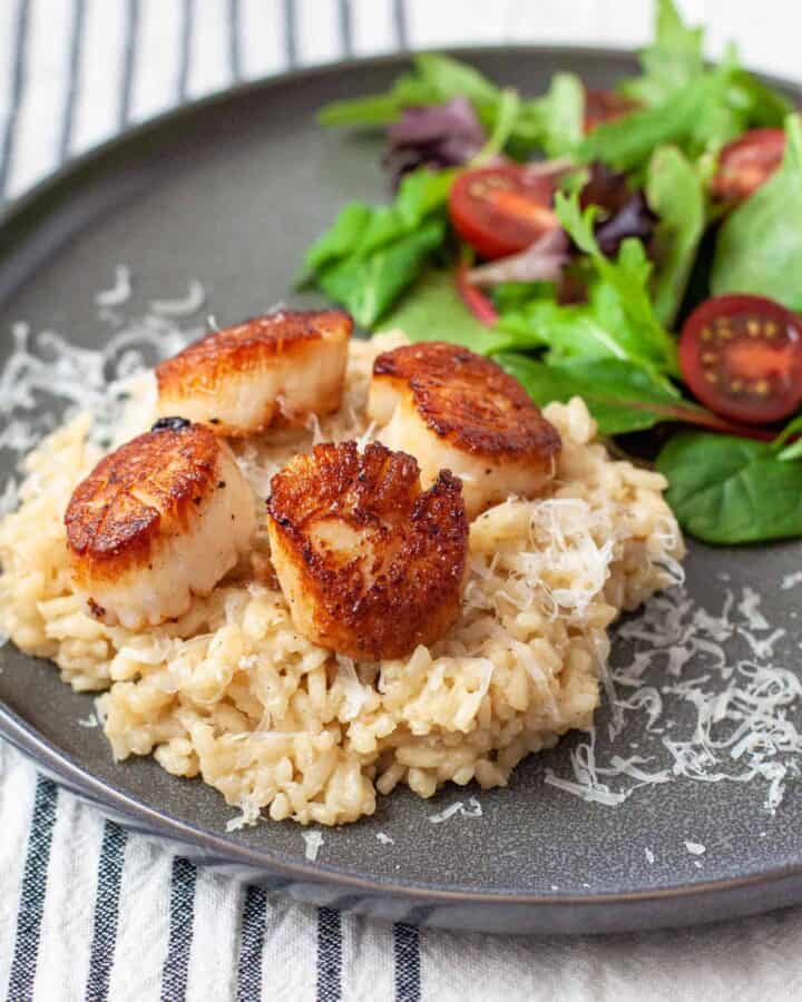 Seared Scallops with Parmesan Risotto - Dishes With Dad
