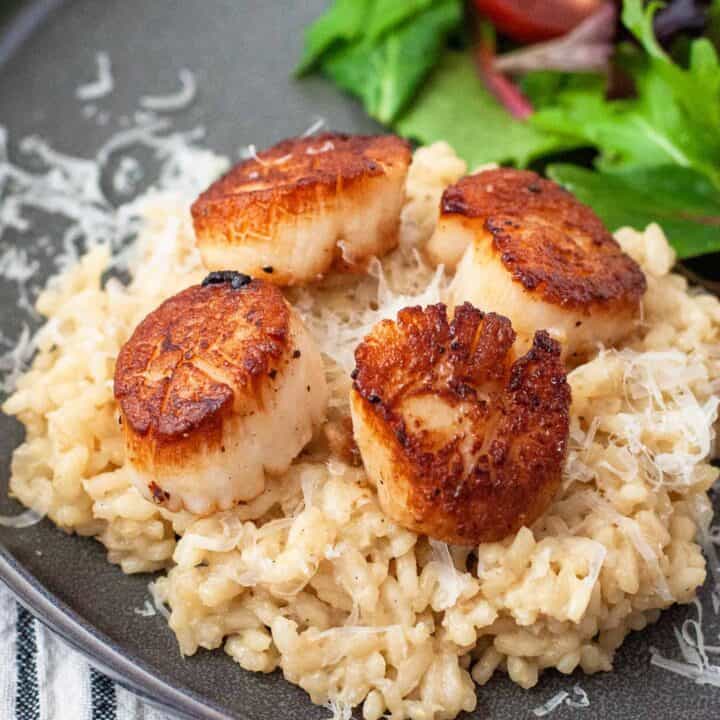 Seared Scallops with Parmesan Risotto - Dishes With Dad