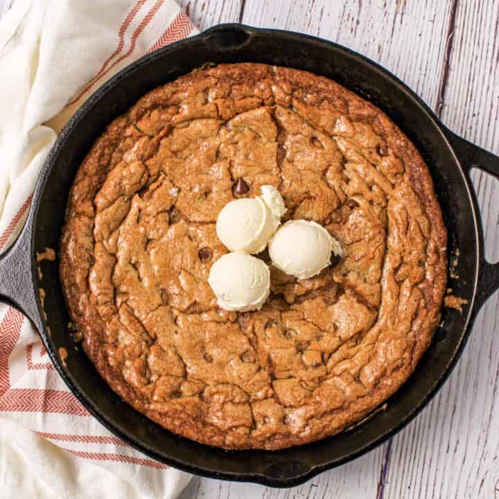 Skillet Chocolate Chip Cookie - Dishes With Dad