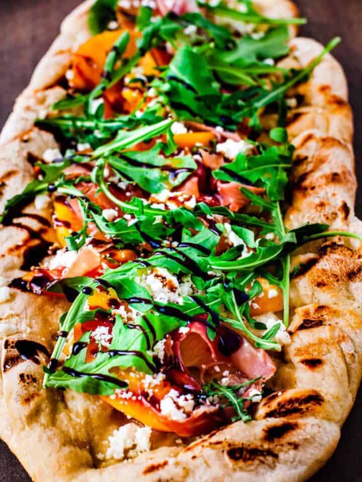 Grilled Peach Pizza with Balsamic Glaze - Dishes With Dad
