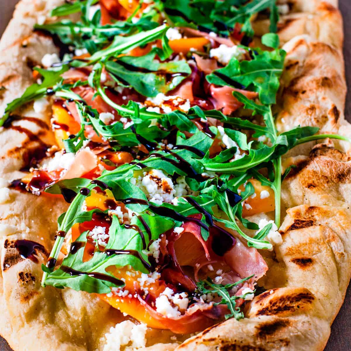 Grilled Peach Pizza with Balsamic Glaze - Dishes With Dad