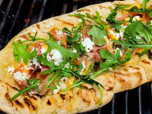 Grilled Peach Pizza with Balsamic Glaze - Dishes With Dad