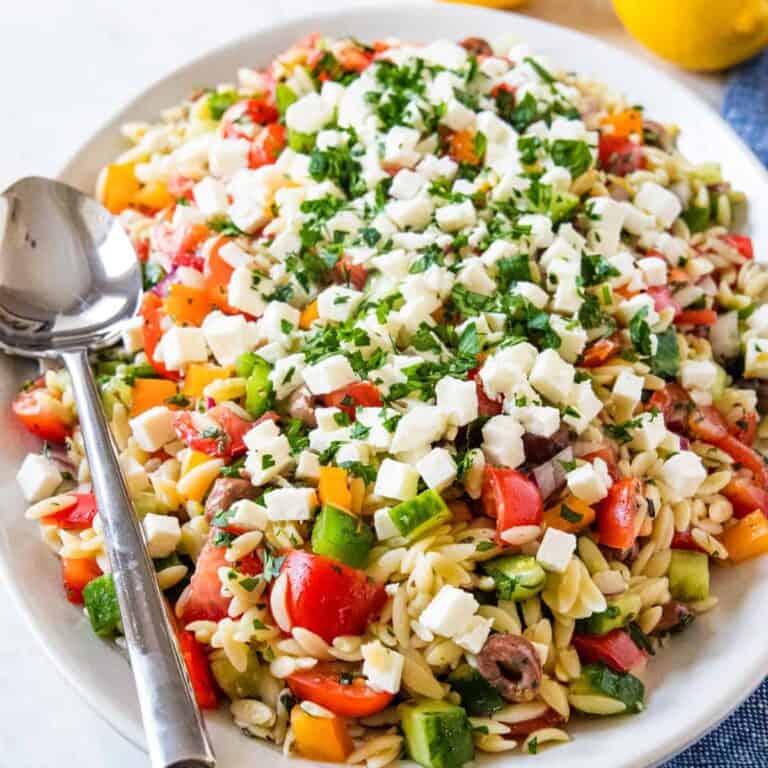 Greek Orzo Pasta Salad - Dishes With Dad