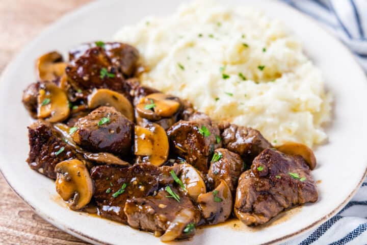 Beef Tenderloin Tips in Mushroom Gravy - Dishes With Dad