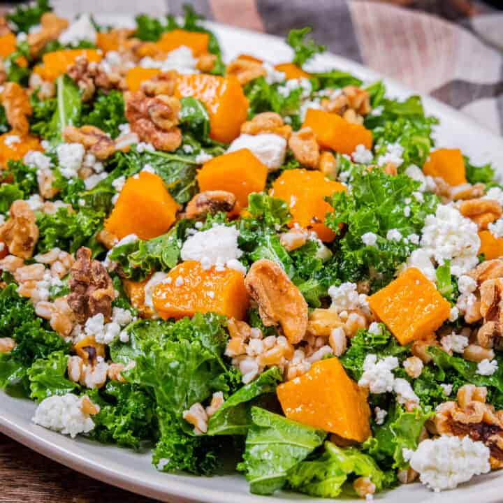 Kale and Farro Salad with Roasted Butternut Squash - Dishes With Dad